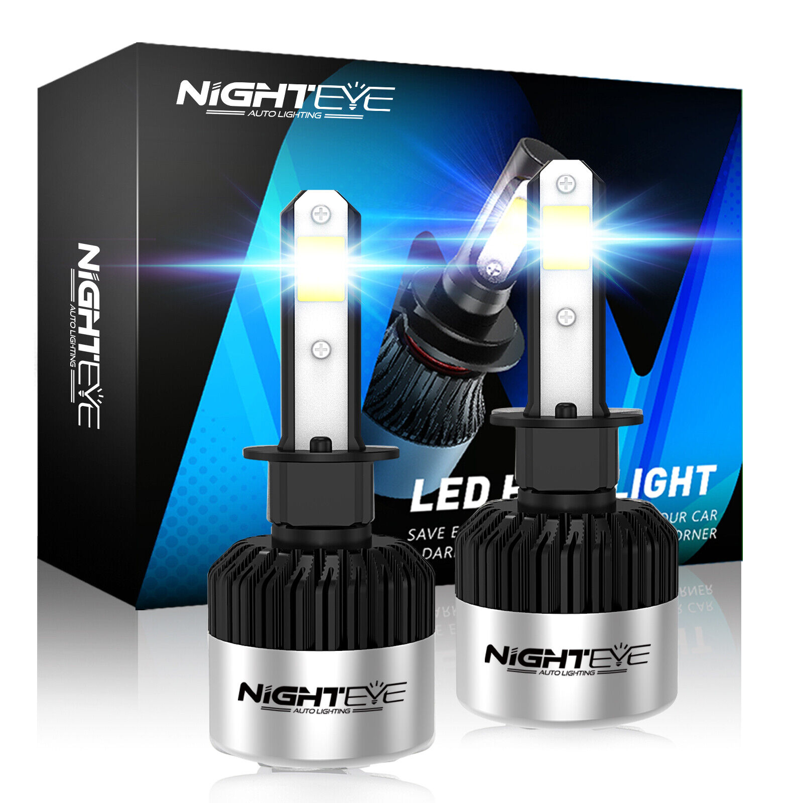 NIGHTEYE Pair 72W 9000LM LED Headlight Bulbs Kit High Low Beam 6500K ...