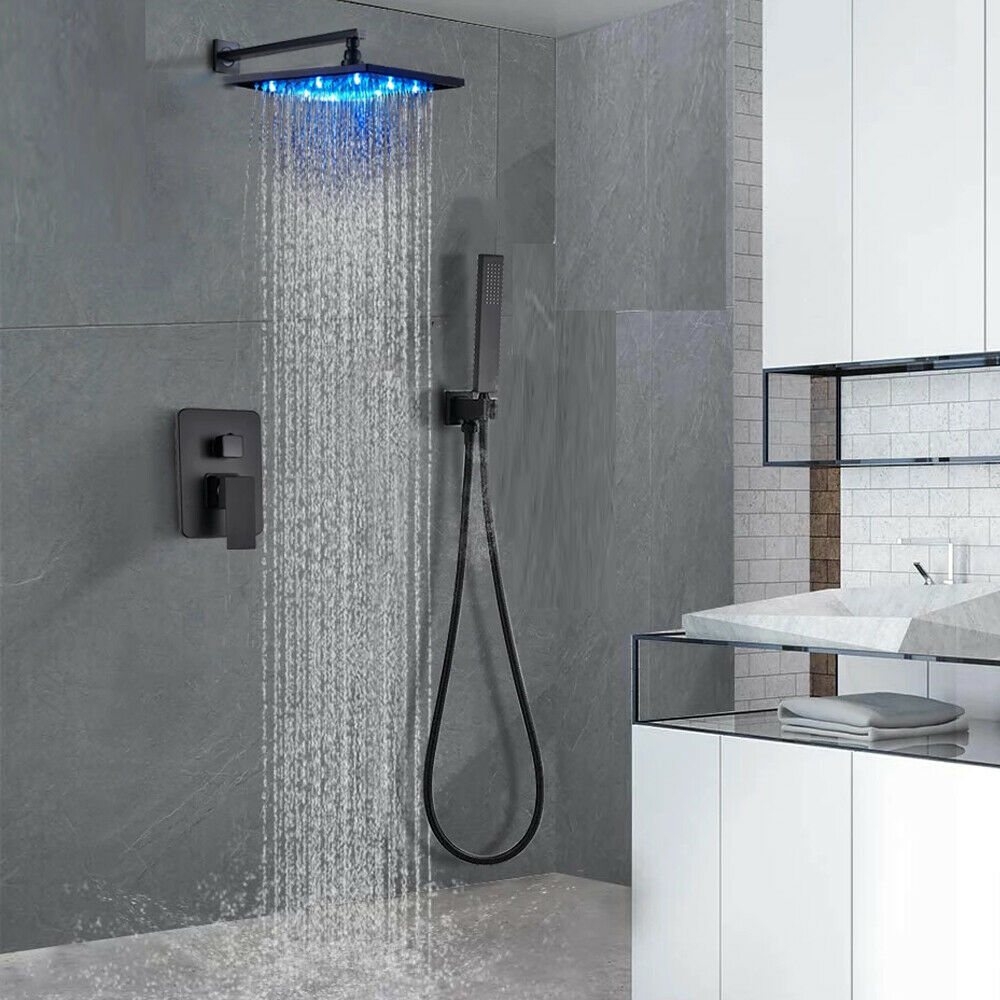 LED Shower Faucet Set 12 In Rain Head Combo System with Mixer Valve ...