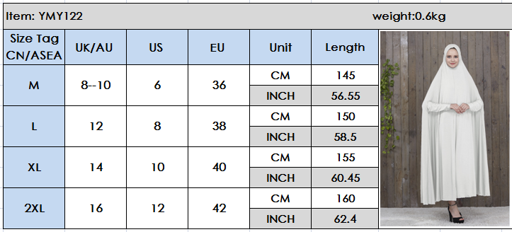 Dubai Muslim Women's Prayer Hijab Scarf Robe Islamic Large Overhead ...