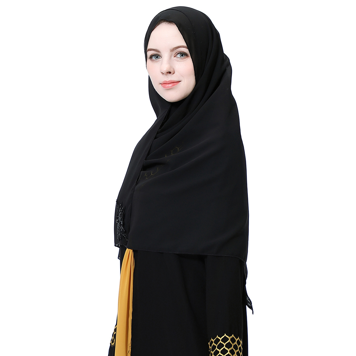 Muslim Women Chiffon Scarf Head Wrap Islamic Beaded Hijab Shawl Amira