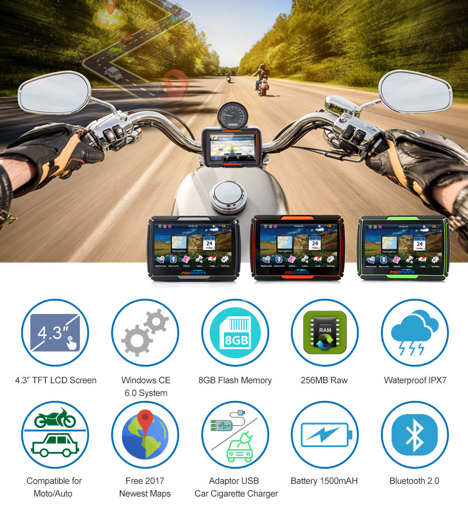 Motorcycle GPS Navigator 4.3 Touch Screen Motorbike Navigation ...