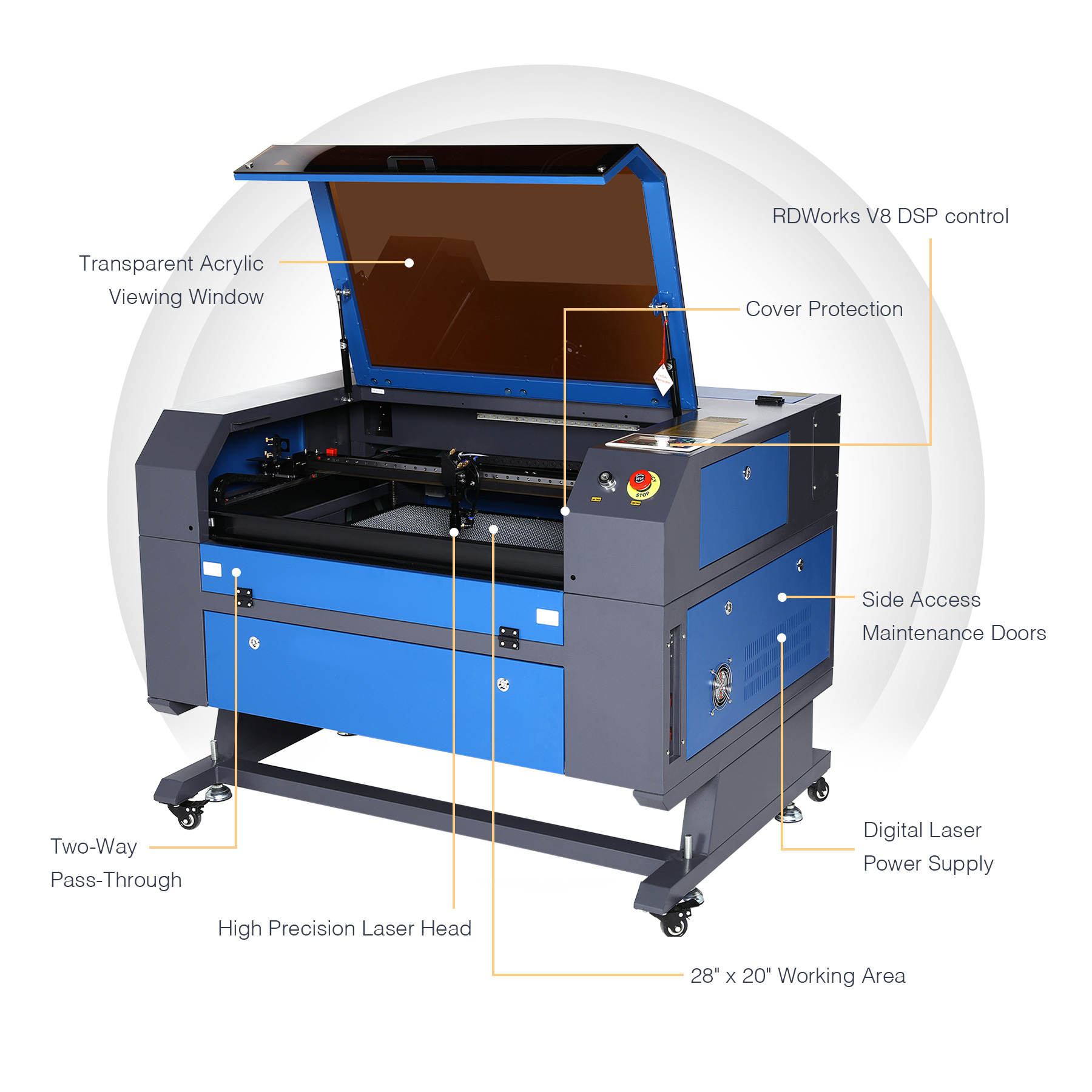 60W 28" x 20" CO2 Laser Engraver Cutter Cutting Engraving Marking ...