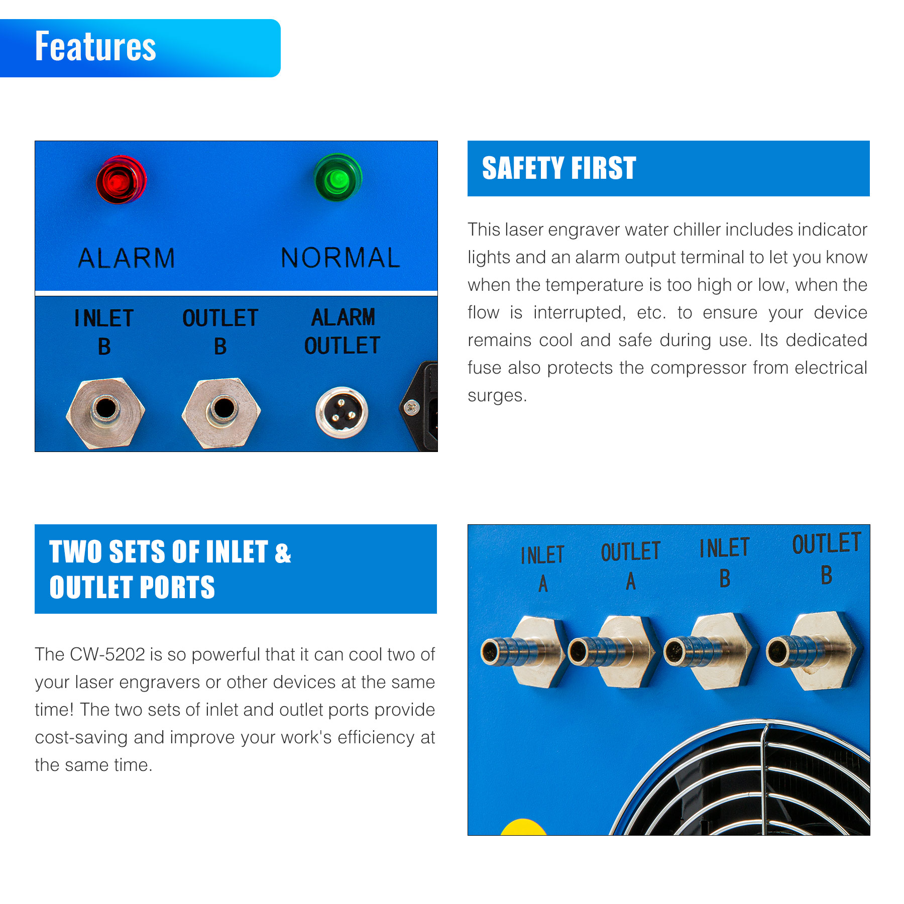 OMTech Water Chiller CW-6000/ CW-5202/CW-5200/CW-3000 f. CO2 Laser Tube ...