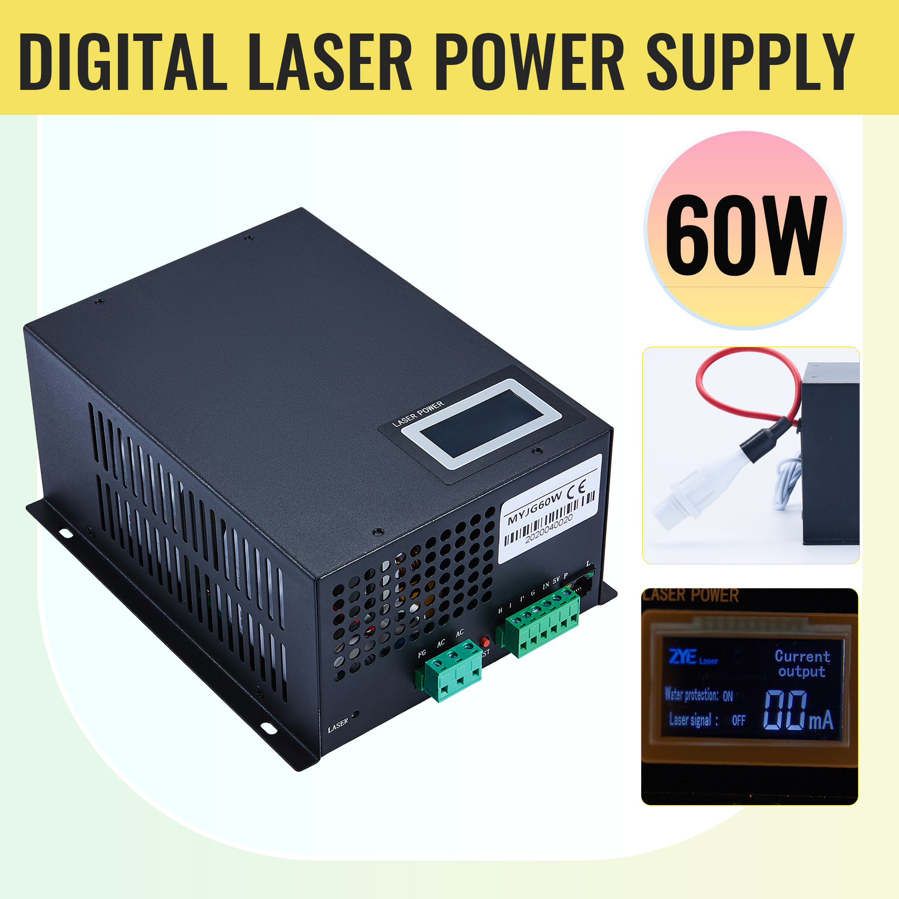Laser Power Supply 40W/50W/60W/80W/100W for CO2 Laser Engraver Cutter ...