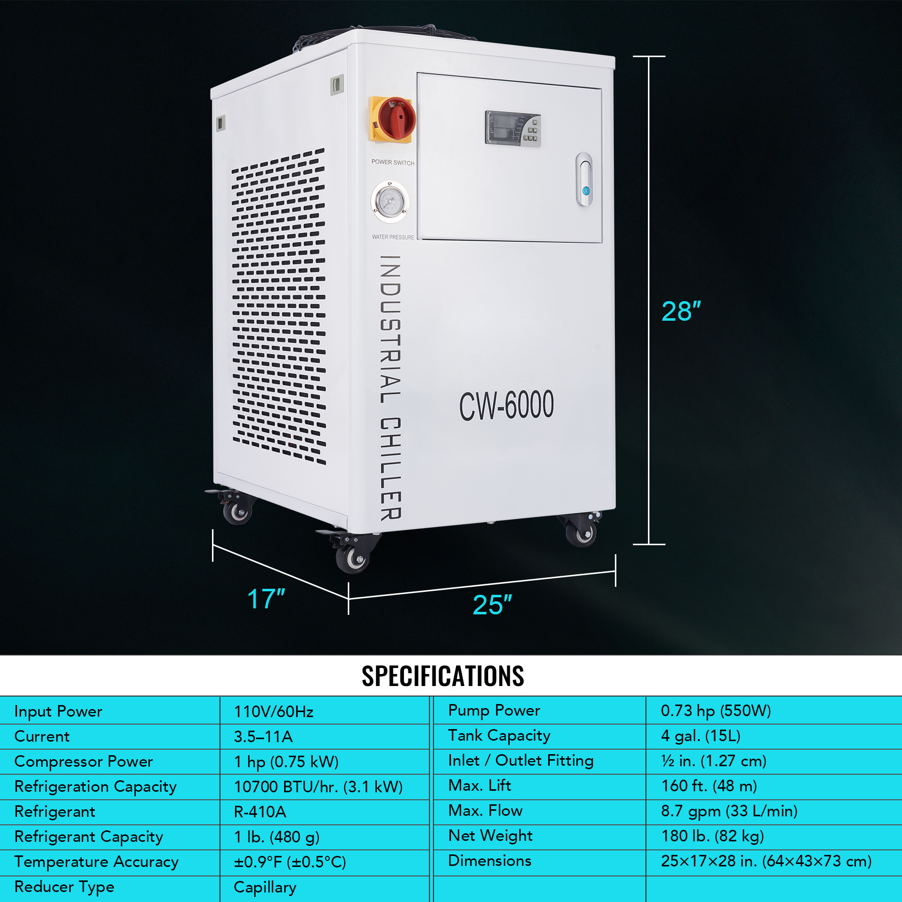 OMTech Water Chiller CW-6000/ CW-5202/CW-5200/CW-3000 f. CO2 Laser Tube ...