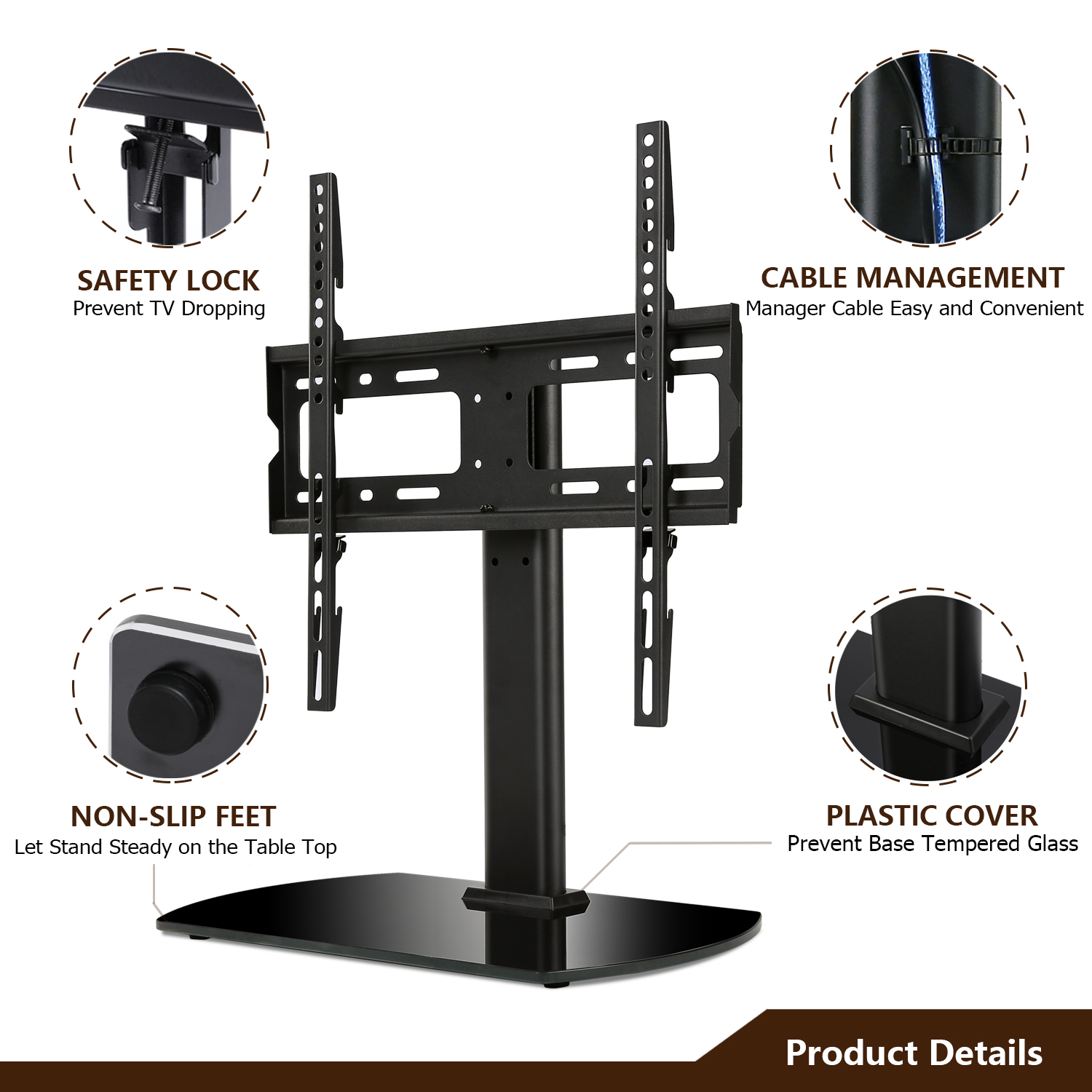 Table top TV Stand with Swivel Mount for 27-55 inch TVs, Cable ...