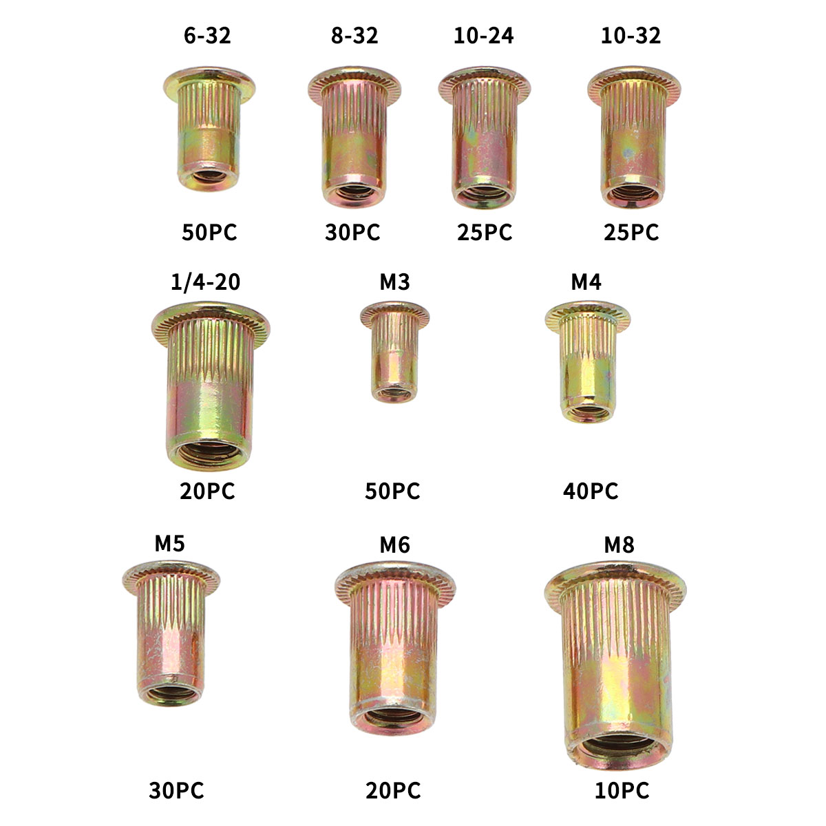 300pcs Zinc Steel Rivet Nut Kit Rivnut Nutsert Assort 150pcs Metric+ ...