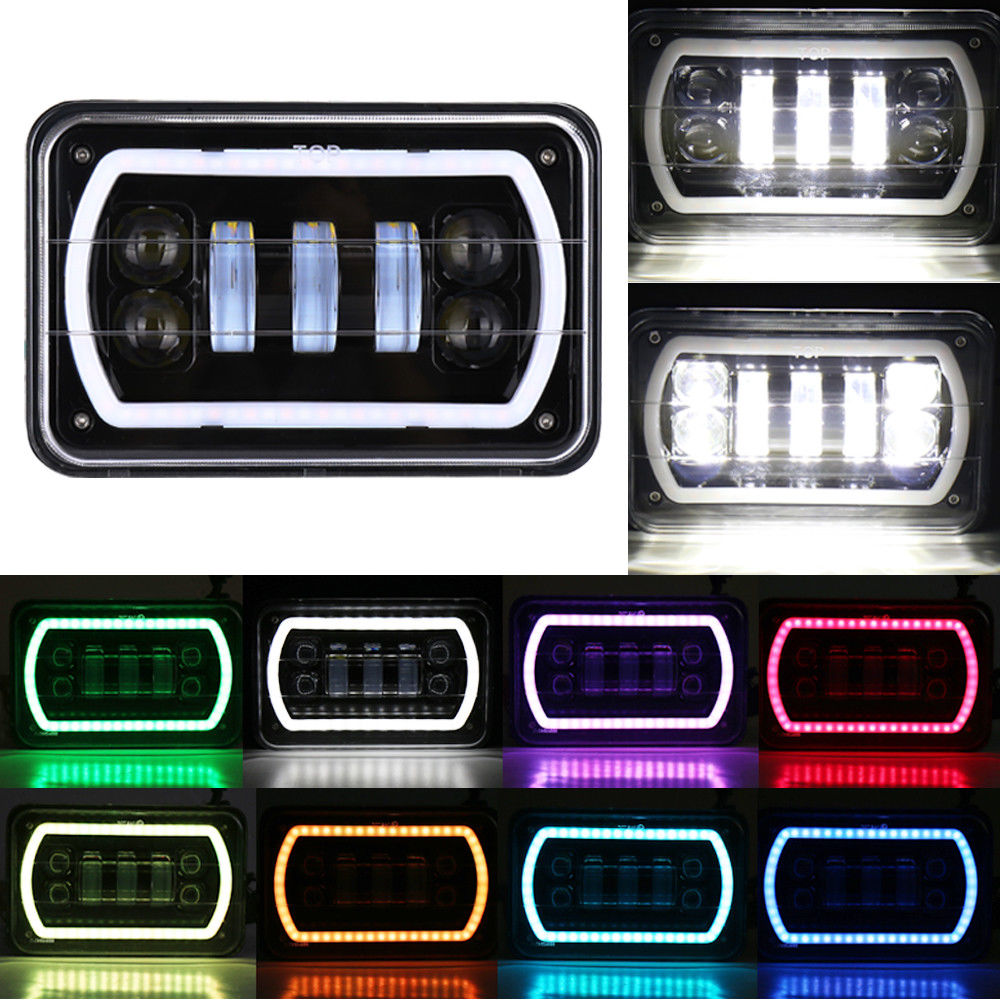 2PCS 4X6" RGB LED Cree Light Bulbs DRL Hi-Lo Sealed Beam Headlamp ...