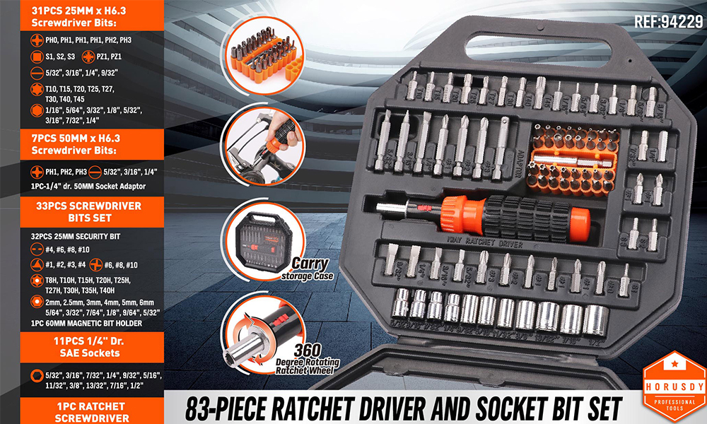 83Pc Magnetic Screwdriver Bit Set Security Ratchet Driver Socket Hex E ...