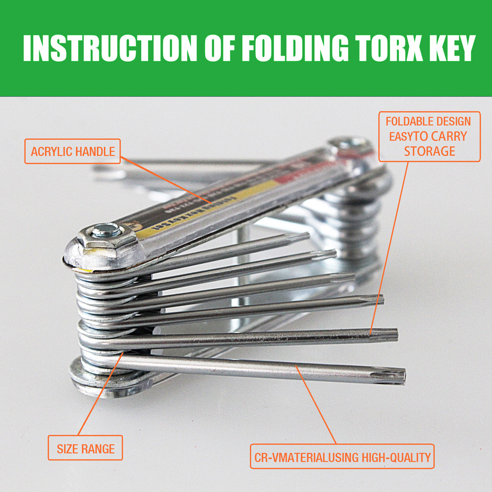 10 PC Tamper Proof Star Key Set Folding Locking Torx security ...