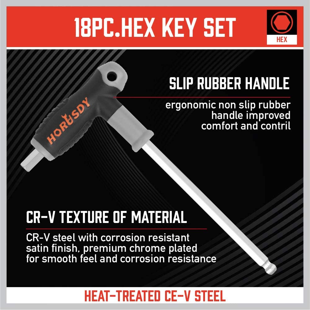 18Pc SAE/Metric T Handle Allen Wrench Ball End Hex Key Set Long w ...