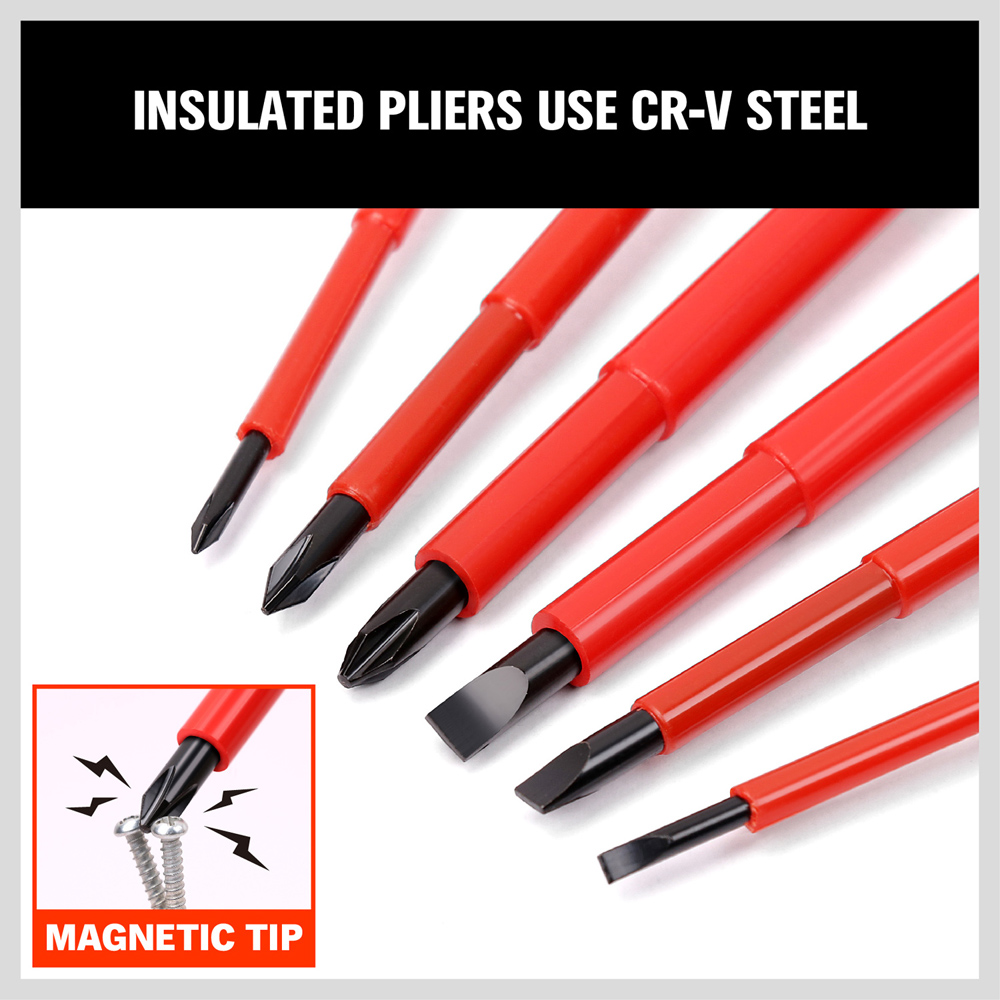 6pc 1000V Insulated Screwdriver Set Magnetic Tips Electrician Slotted ...