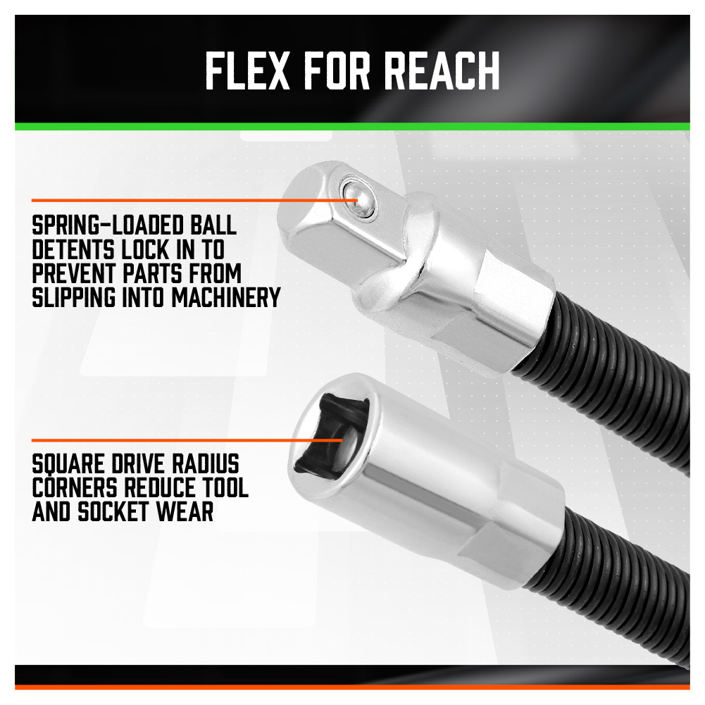 2pc Flexible Socket Extension 8" Long 3/8" & 6" 1/4" Socket Bar Ratchet ...