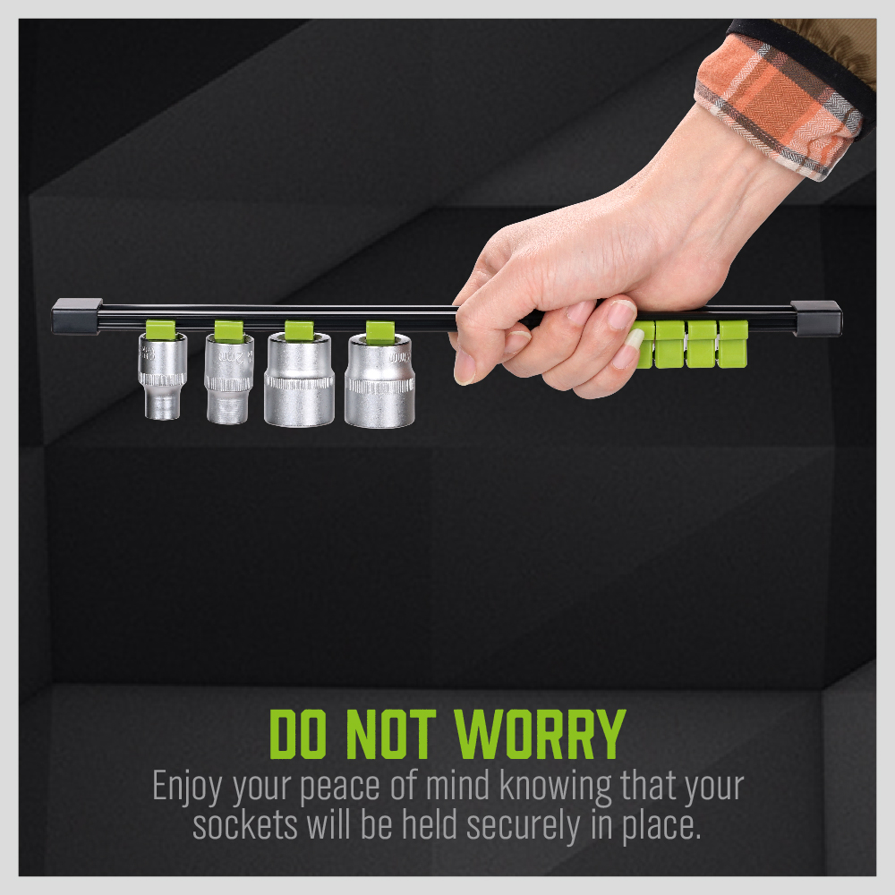 6pc Socket Organizer Mountable Sliding Holder Rail Rack Tool Storage 1/ ...