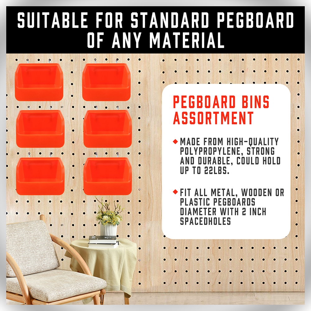 16Pc Pegboard Bins Peg Board Parts Storage With Steel Hooks Tools Orga ...