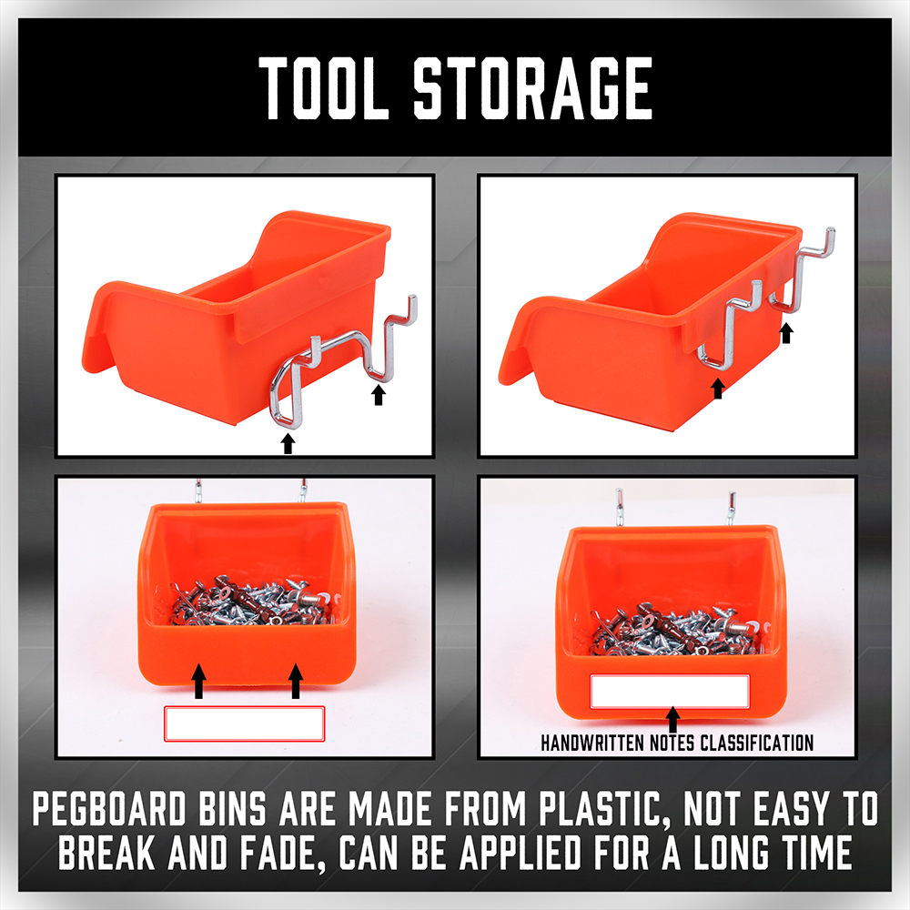 16Pc Pegboard Bins Peg Board Parts Storage With Steel Hooks Tools Orga ...
