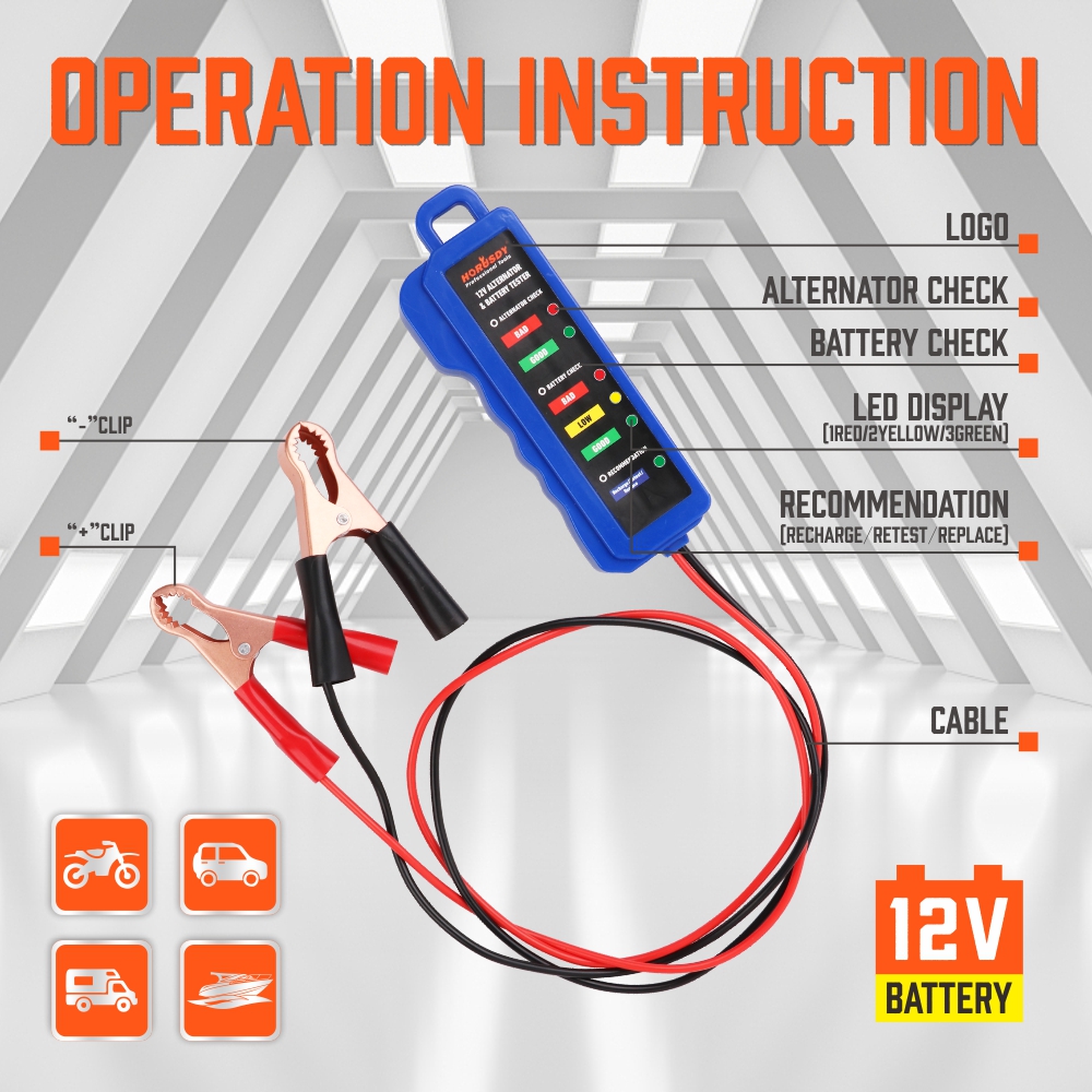 Digital 12V Alternator Battery Tester Car Load Tester Automotive Volta ...