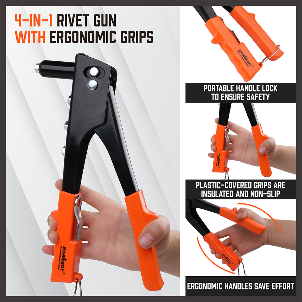 HORUSDY 4 In 1 Pop Rivet Gun Set Manual Riveter Heavy Duty Hand Rivete ...