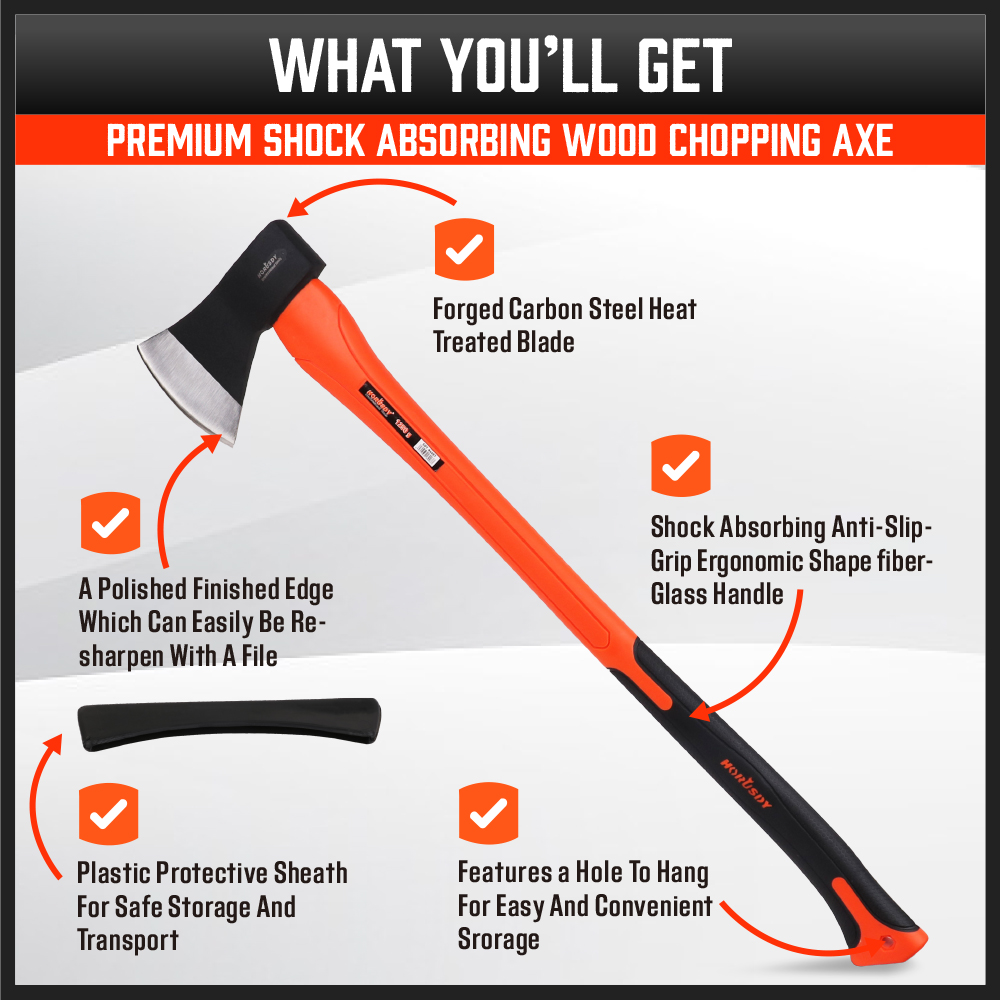 HORUSDY 797mm Super Long Axe Rubber Handle Wood Chopping Timber Branch ...