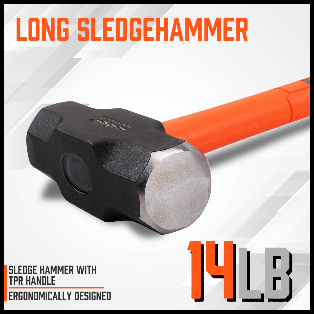 HORUSDY 14LB Heavy Duty Super Long Steel Hammer Double Octagonal Rubbe ...