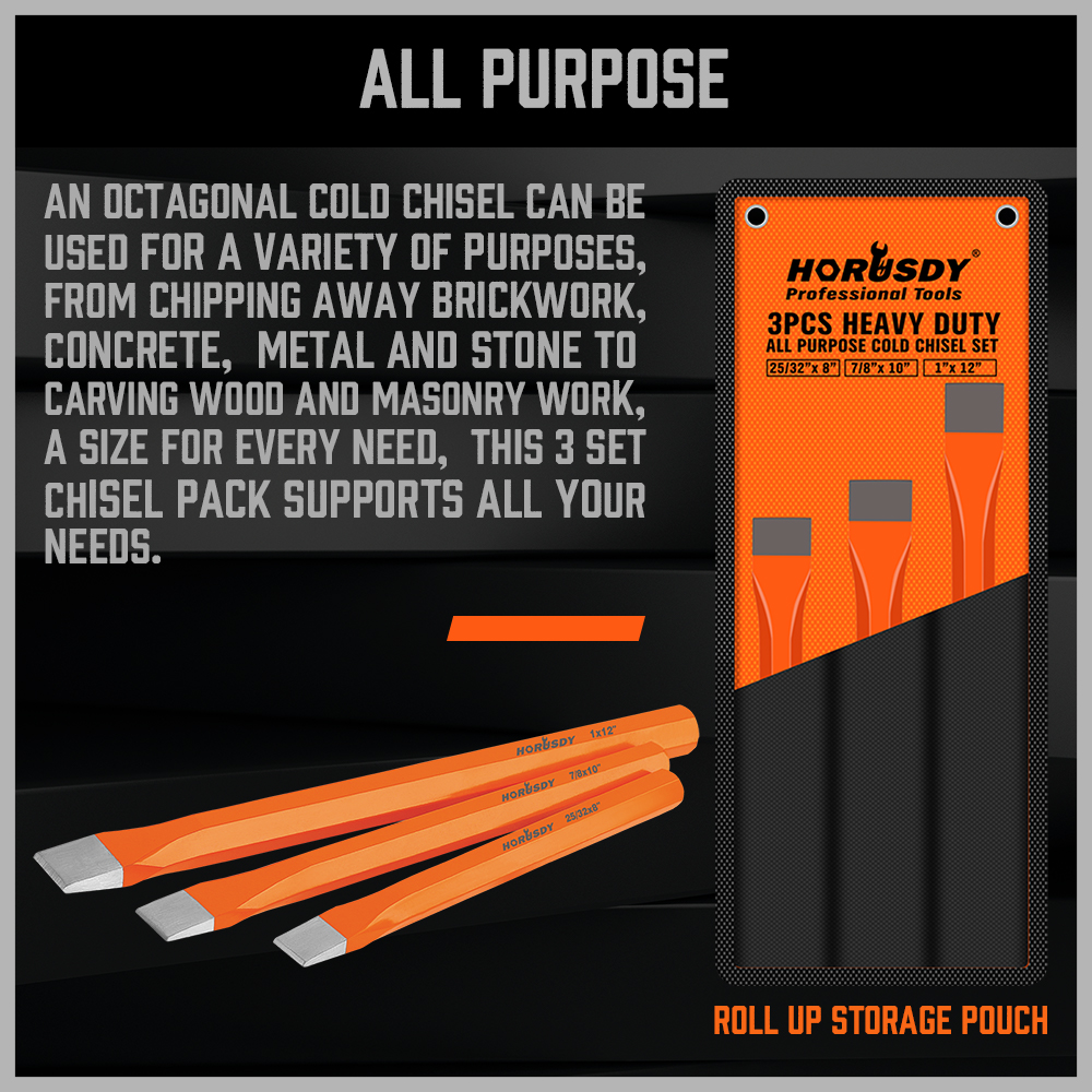 HORUSDY 3Pc Extra Long Cold Chisel Set Stone Brick Masonry Concrete wi ...