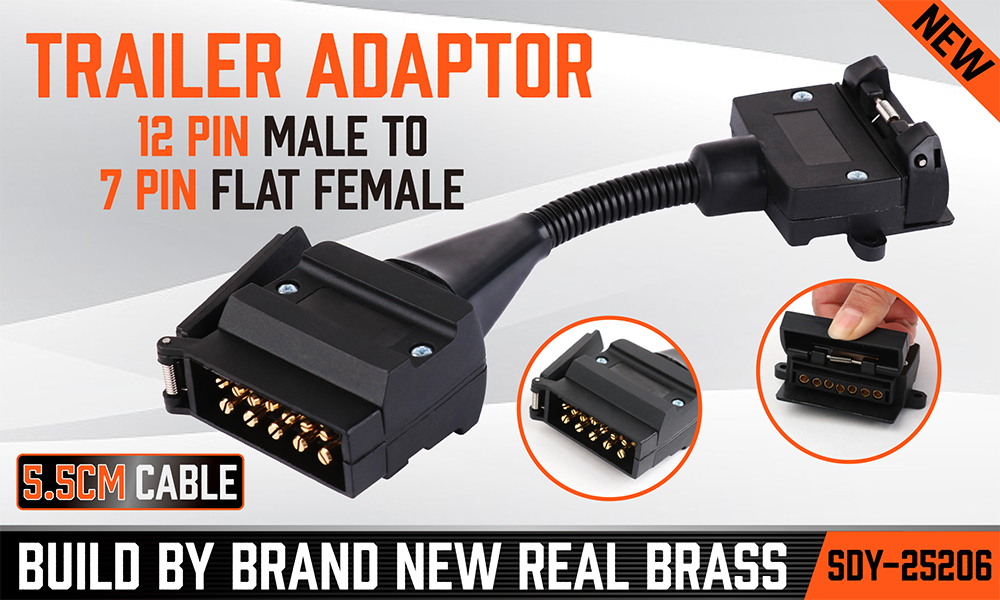 7 Pin Flat Female Socket To 12 Pin Male Plug Trailer Adaptor Caravan C ...