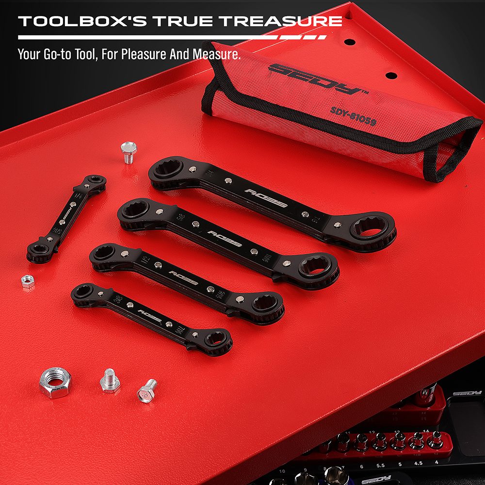 SEDY 5Pc SAE Double Offset Box End Reversible Ratcheting Wrench Set Ma ...