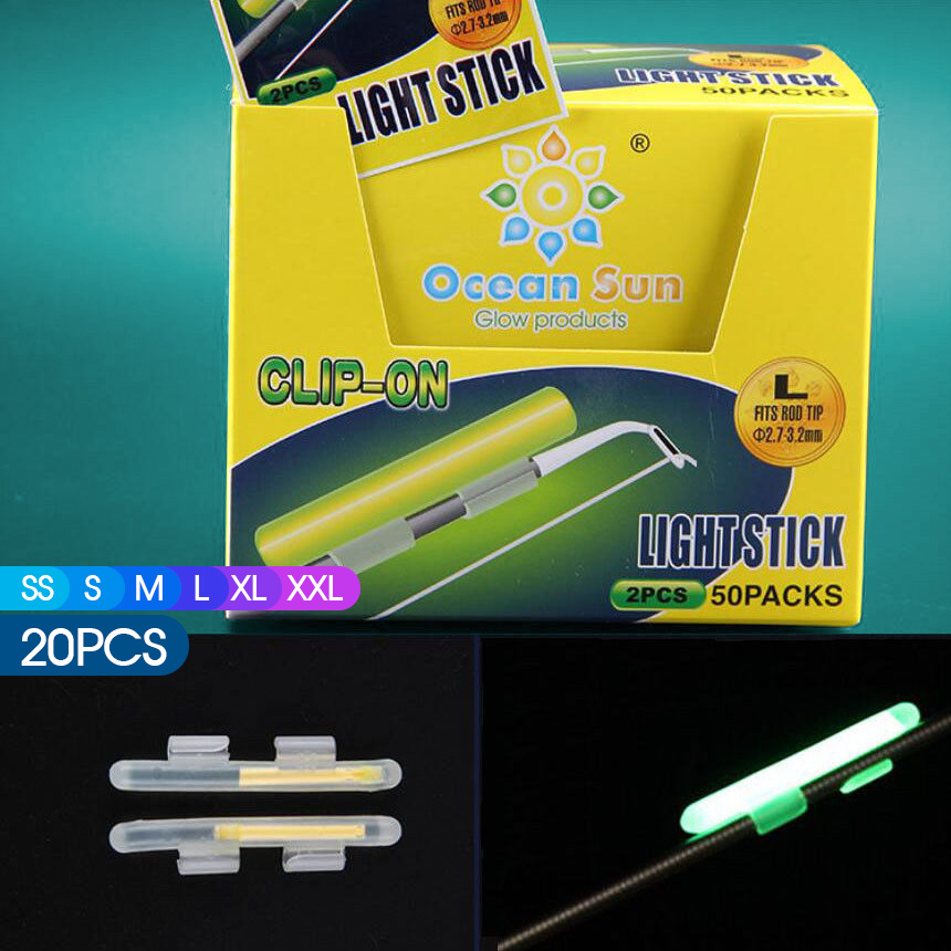 20pcs Fluorescent Fishing Rod Glow Clip-on Lights Sticks Fishing Tackle ...