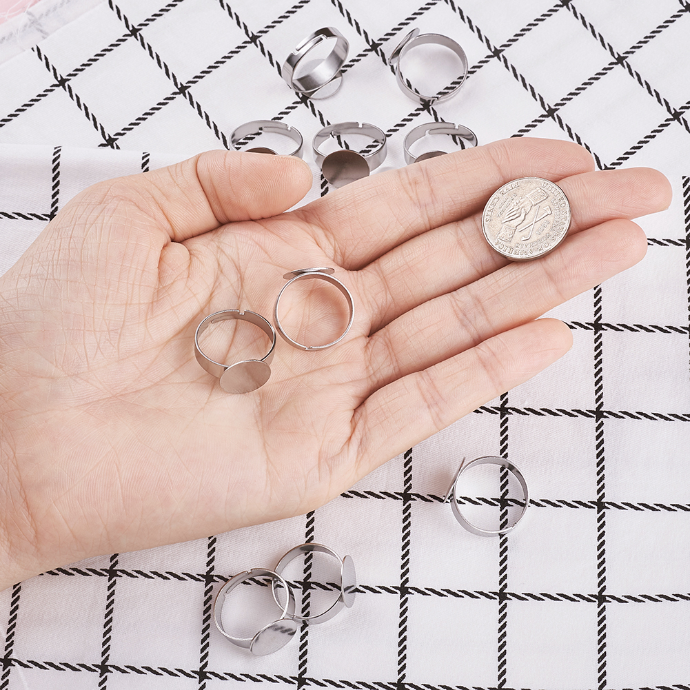 50pc 304 Stainless Steel Adjustable Finger Rings Blanks Bases Findings ...