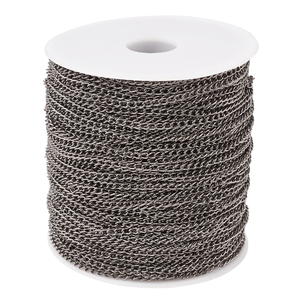 109yds/Roll Iron Twisted Curb Chains Oval Link String Findings Spool ...