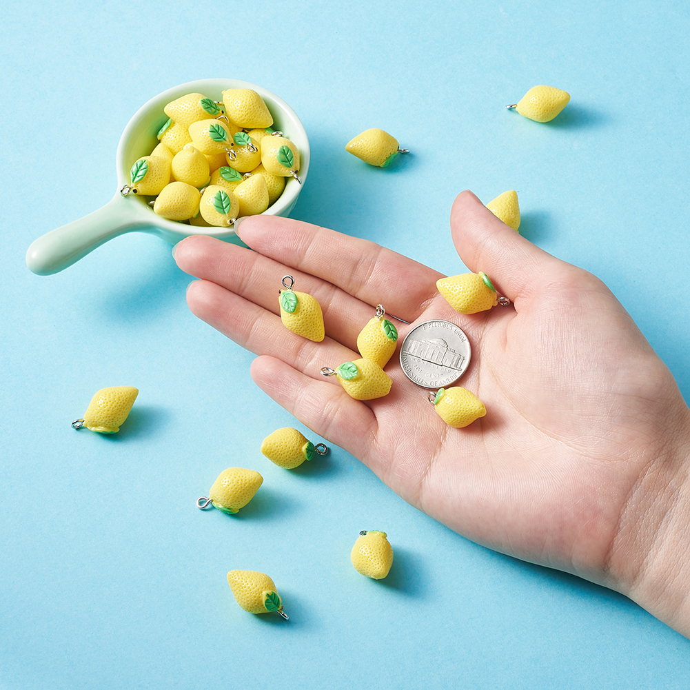 10pcs Yellow Resin Lemon Pendants Mini Cute Fruit Charms With Tone Loop ...