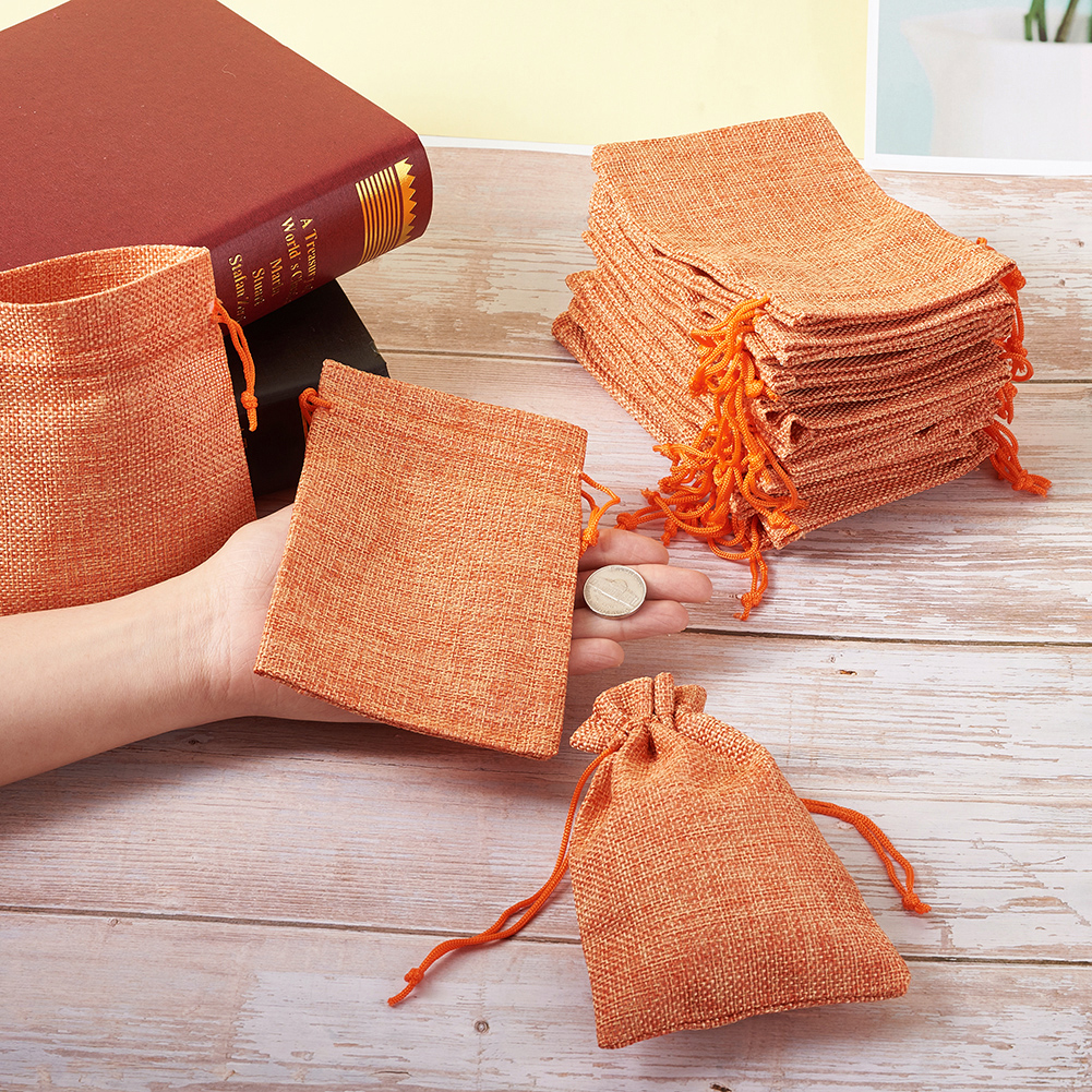 100pc Polyester Burlap Packing Pouches Drawstring Bags Favor Gift ...