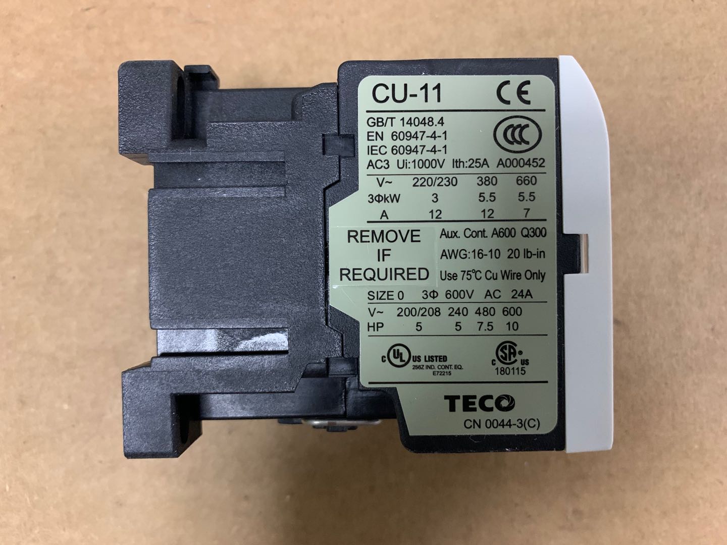 FOR TECO CU-11 Magnetic Contactor, 24V coil, 3A1a, Normally Open ...