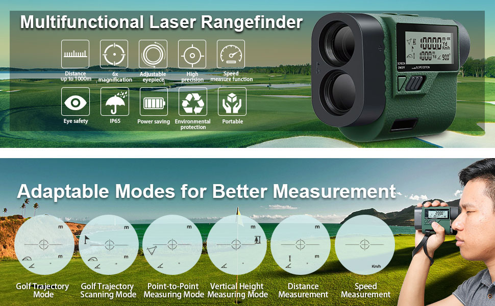 Golf Laser Rangefinder 1000 Yards 6X Laser Range Finder with Slope ...