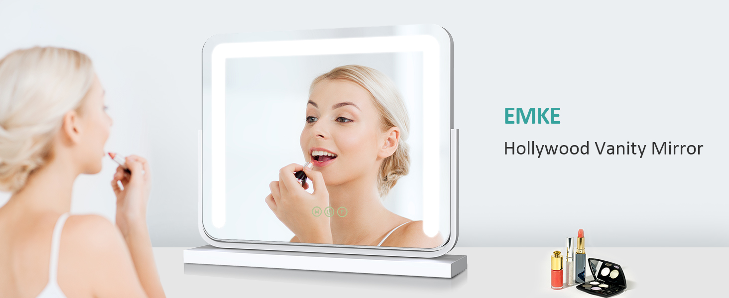 EMKE Hollywood Vanity Mirror with Lights, Large Round Corner Tabletop ...