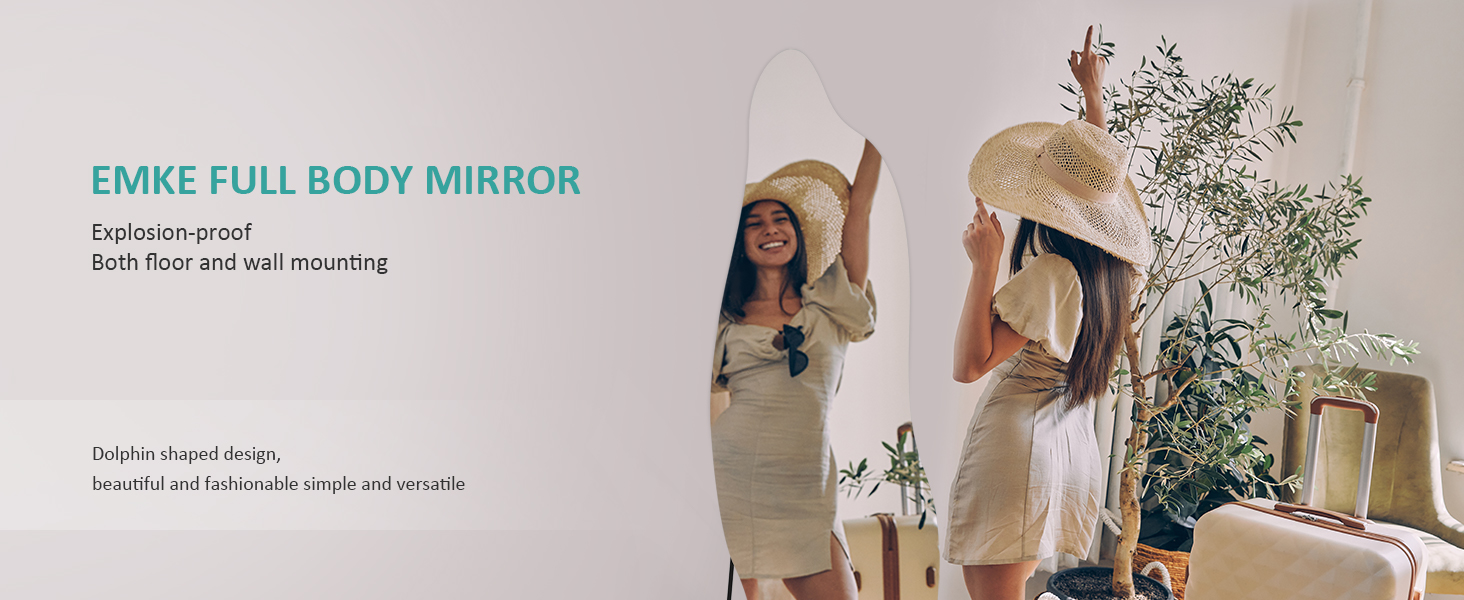 EMKE Mirror Full Length Freestanding Dressing Mirror Tempered Glass ...