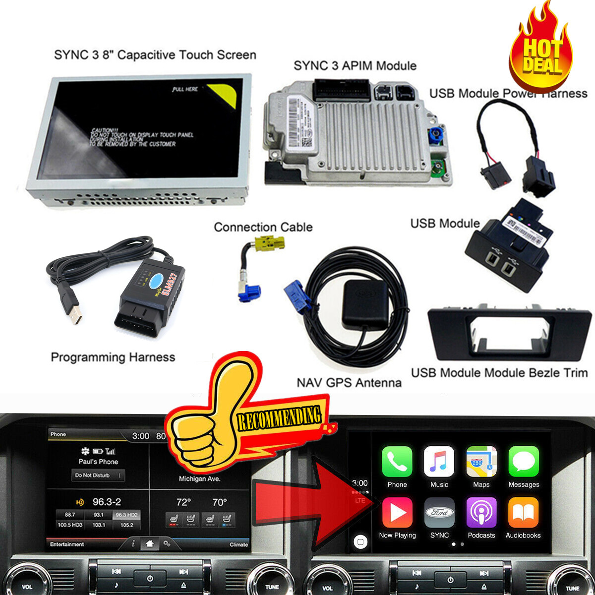 SYNC2 to SYNC 3 Upgrade Fit Ford 150 Edge Lincoln NAVI Touch APIM ...