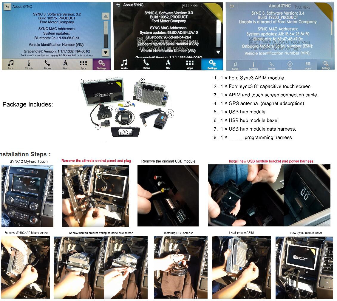 SYNC2 to SYNC 3 Upgrade Fit Ford 150 Edge Lincoln NAVI Touch APIM ...