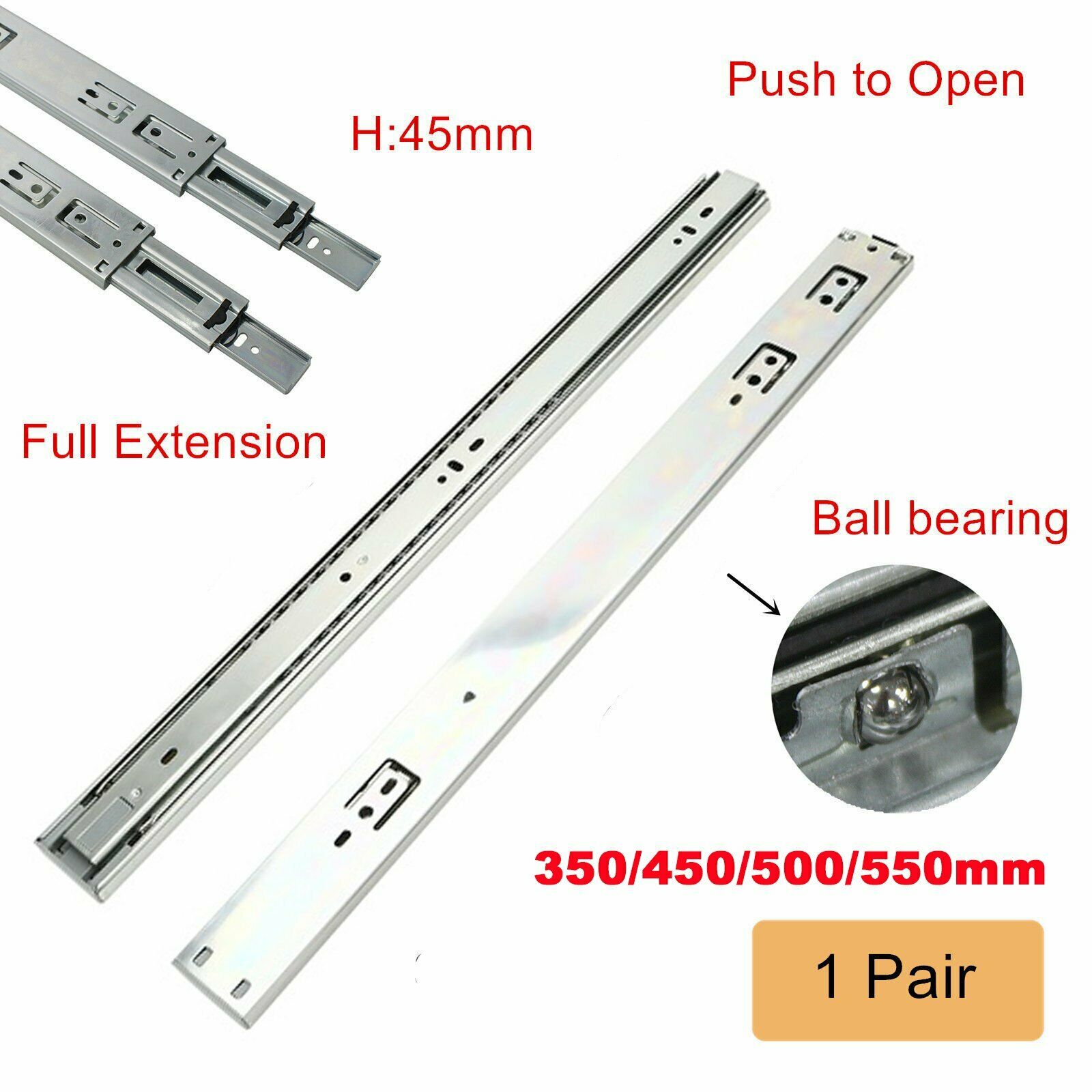 Pair Drawer Slides Full Extension Runners Ball Bearing Glides 350-550mm ...