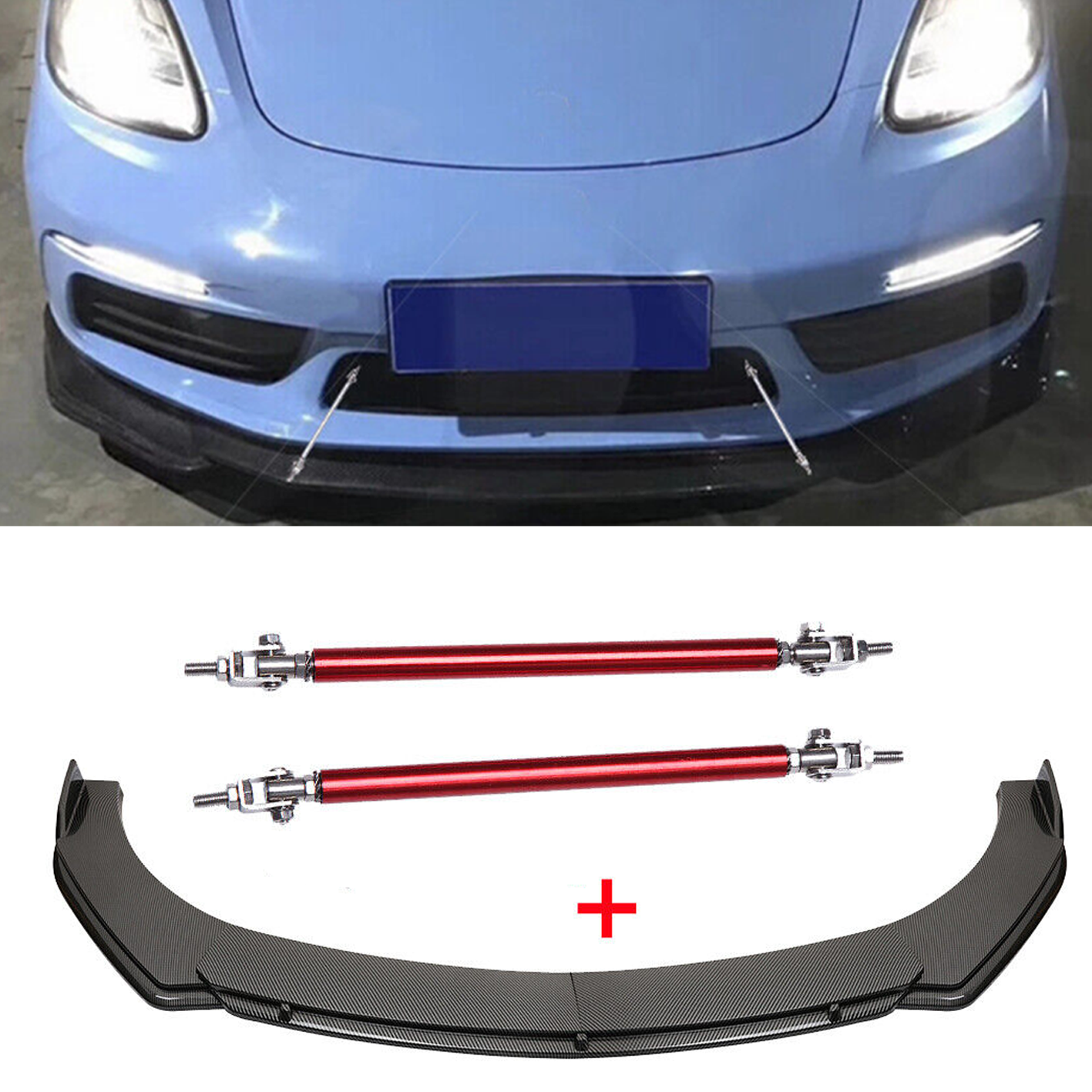 Carbon Fiber Front Bumper Spoiler Splitter Strut Rods For Porsche 718 ...