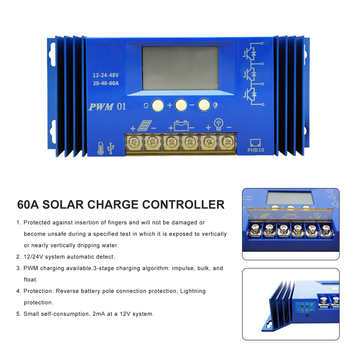 ECO-WORTHY PWM 60A Solar Panel Regulator Charge Controller 12V/24V ...