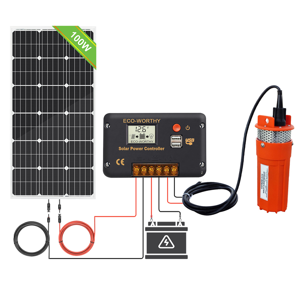 Solar Water Pump ECO-WORTHY 12V Solar Powered Water Pump 100W PV Solar ...