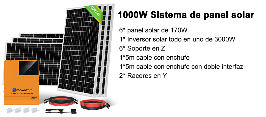 ECO-WORTHY Kit de panel solar de 1000 W con inversor solar de onda ...