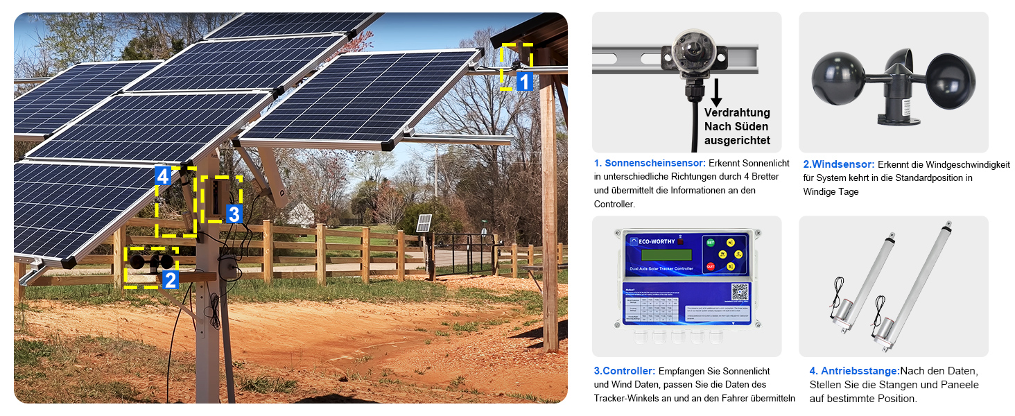 ECO-WORTHY Solarpanel Kit Tracking System Dual Axis (Increase 40% Power) with Tracker Controller ...