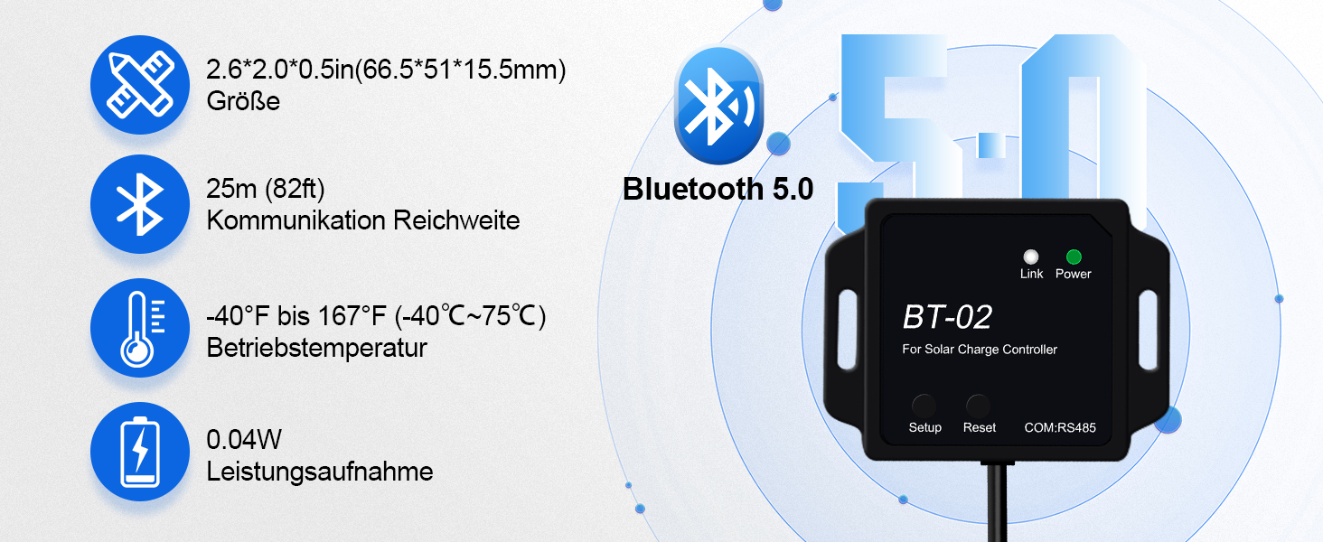 ECO-WORTHY Bluetooth Modul für MPPT Solar Laderegler, mit 82ft drahtloser Fernbedienung ...