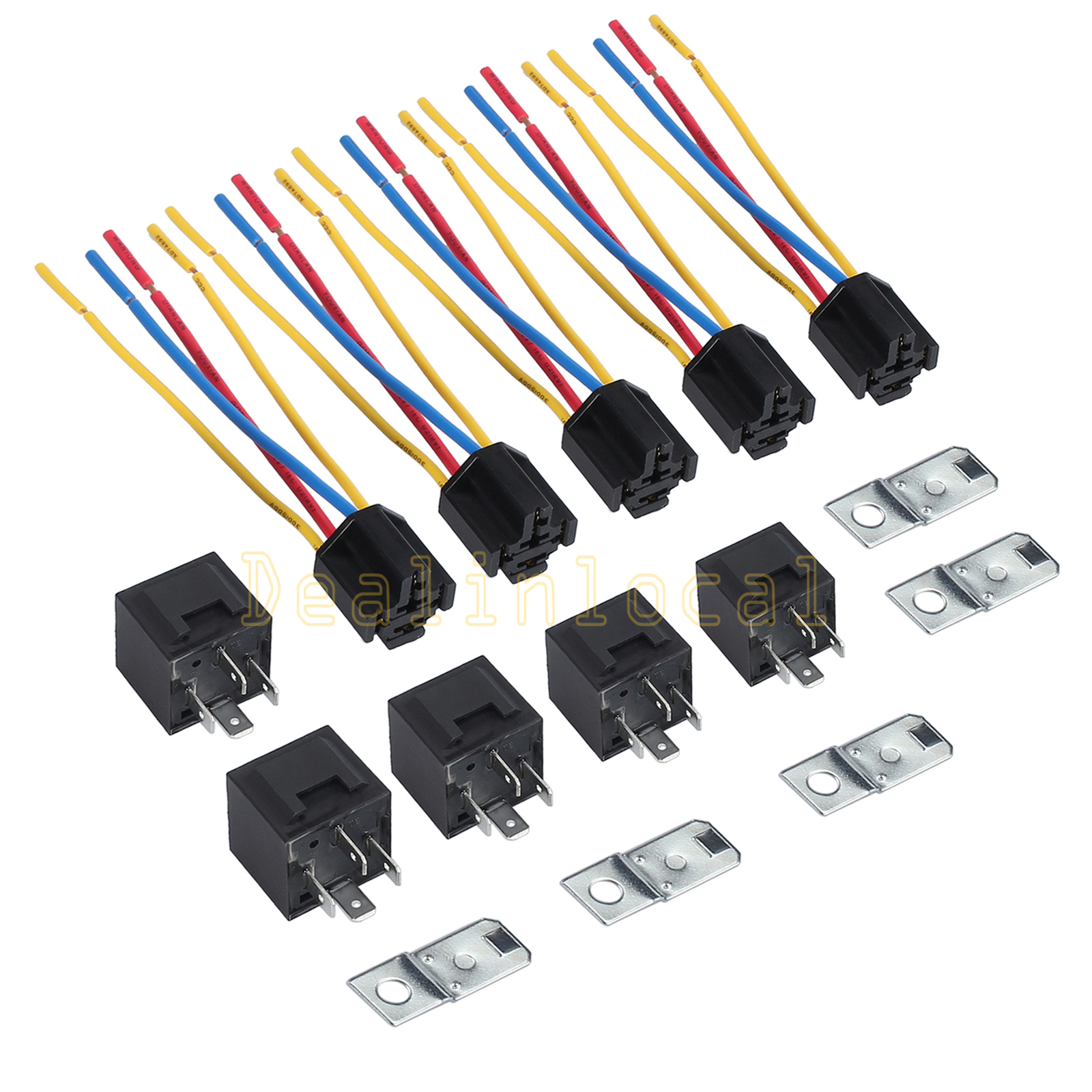 5x 12V 12 Volt 40A AMP 4 Prong Relay Sockets SPDT 4Pin 4 Wire For Car ...