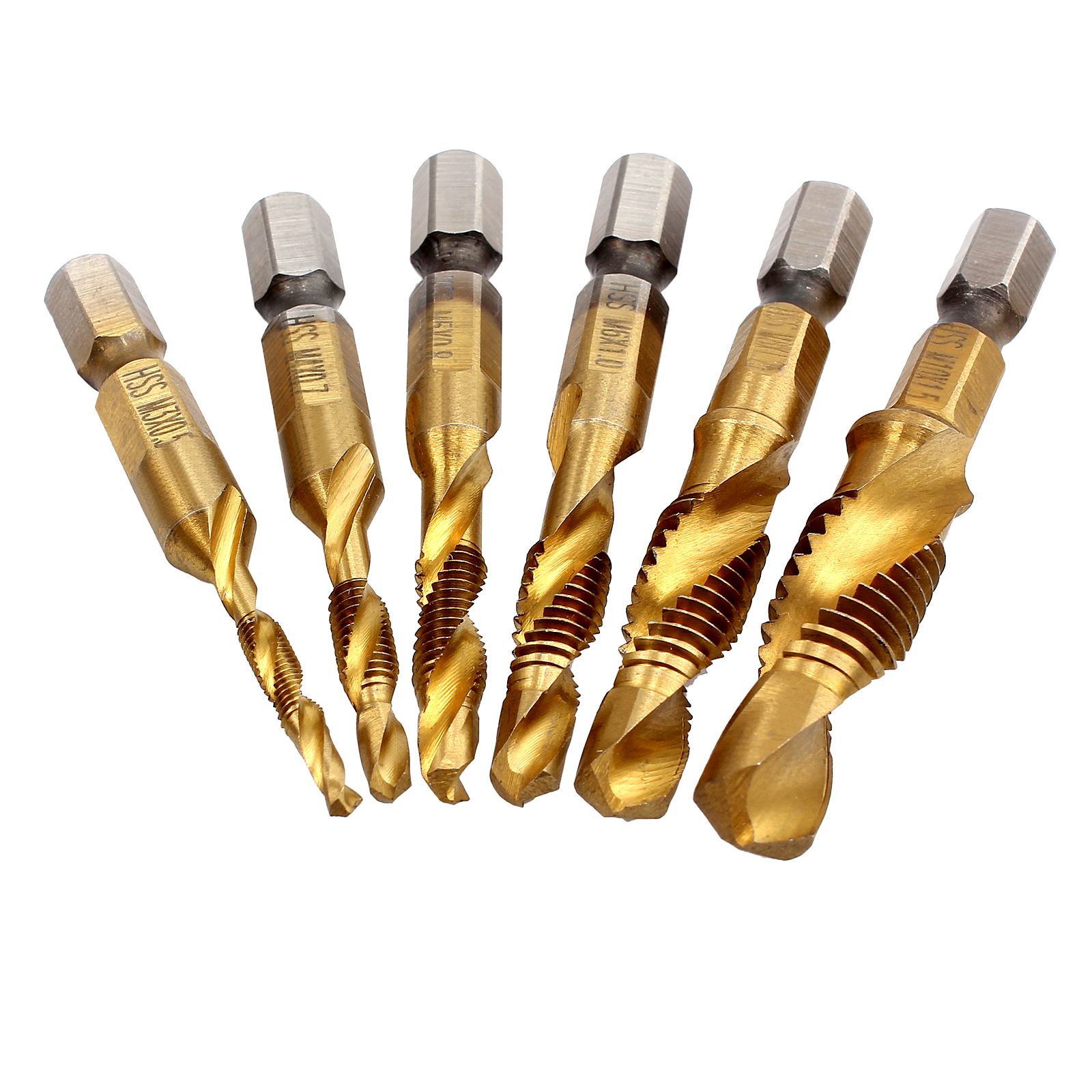 6PCS HSS Countersink Tap Drill Bit M3 M10 Combination Hex Shank Drill