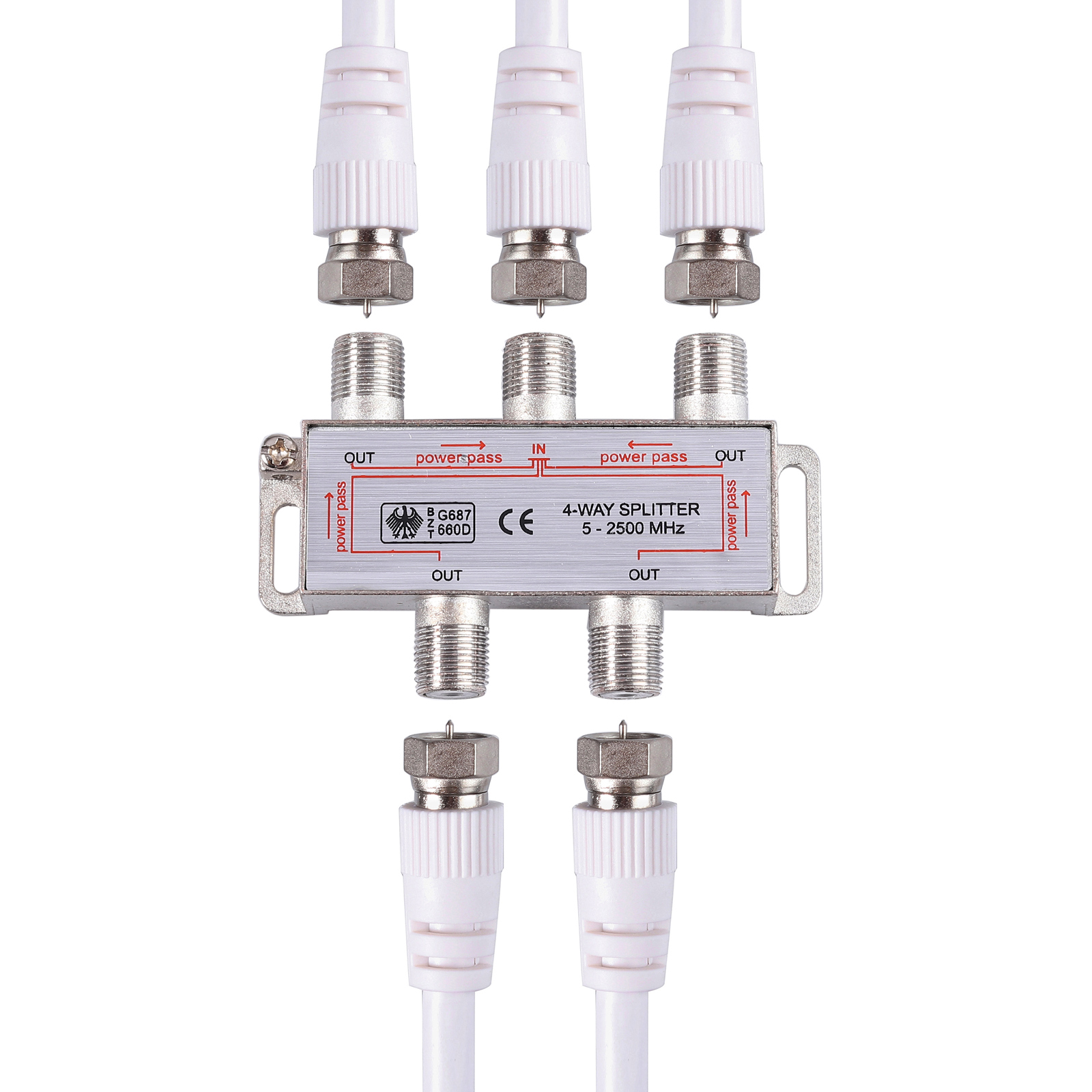 4-fach Profi TV Verteiler Antennenverteiler F-Splitter Adapter + Kabel ...