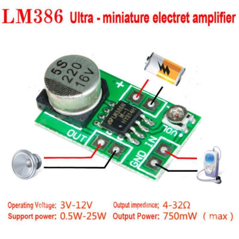 DC 3-12V Mini LM386 Micro Audio Power Amplifier Amp Board Module 750mW ...
