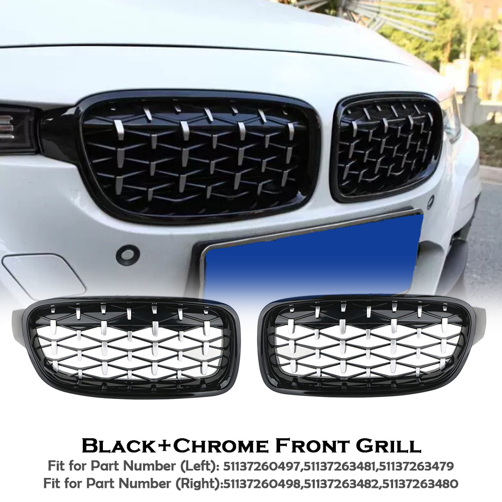 Chrome Black Front Kidney Diamond Grille Grills For BMW F30 328i 335i ...